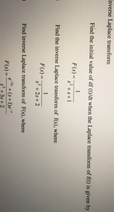 Solved Find the initial value of df (t)/dt when the Laplace | Chegg.com
