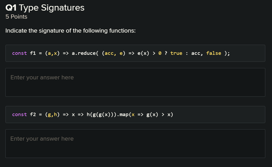Solved Q1 Type Signatures 5 Points Indicate the signature of | Chegg.com