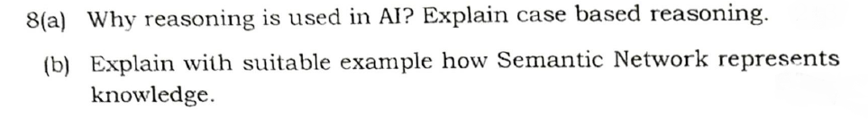 Solved 8(a) Why reasoning is used in AI? Explain case based | Chegg.com