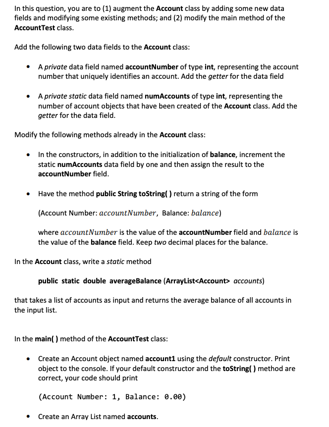 Solved In this question, you are to (1) augment the Account | Chegg.com