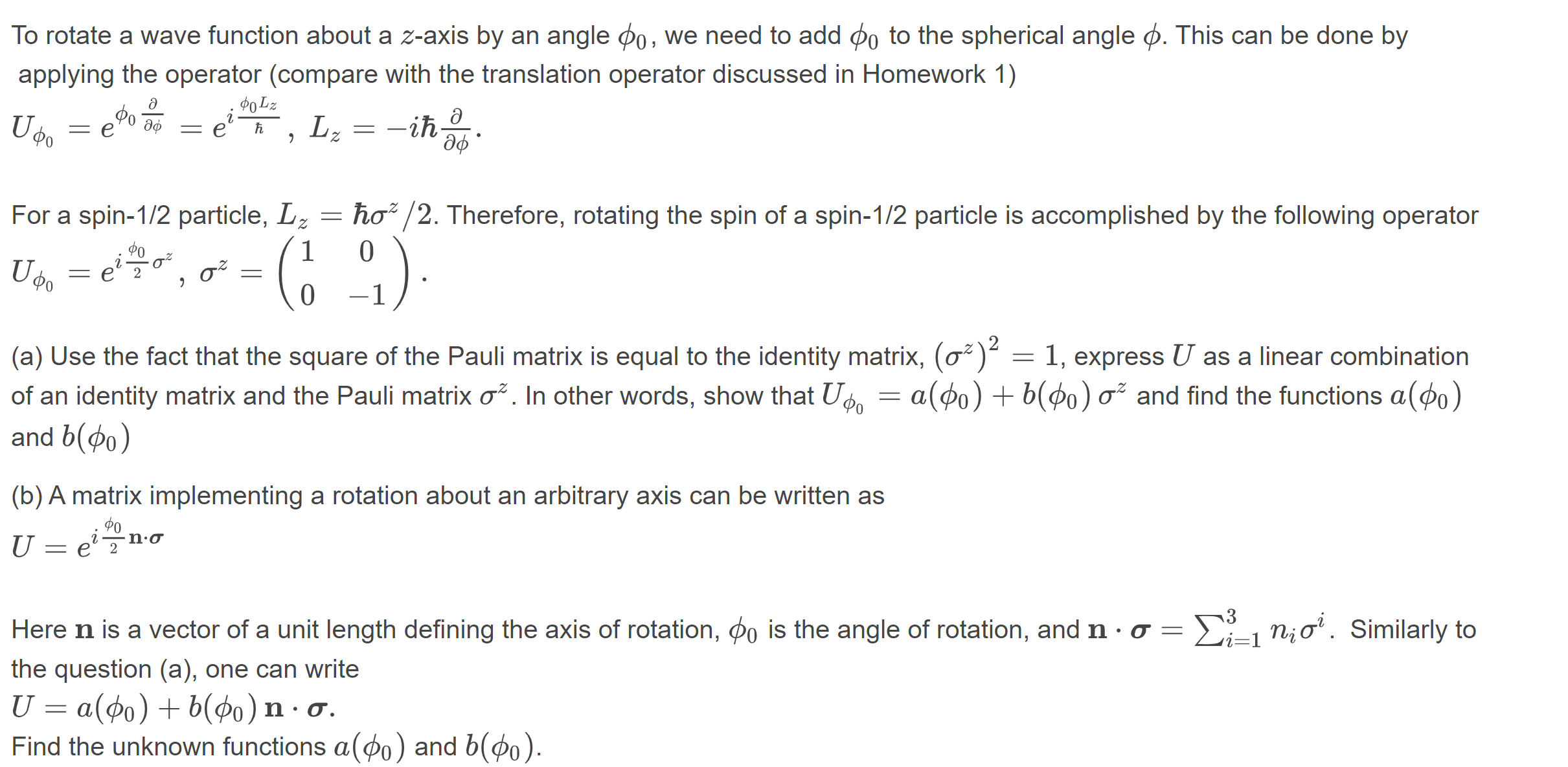 Solved To rotate a wave function about a z-axis by an angle | Chegg.com