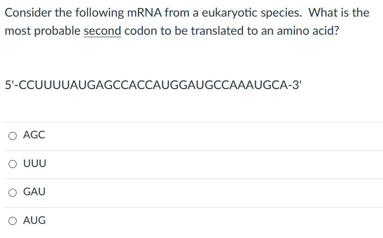 Solved Consider the following mRNA from a eukaryotic | Chegg.com