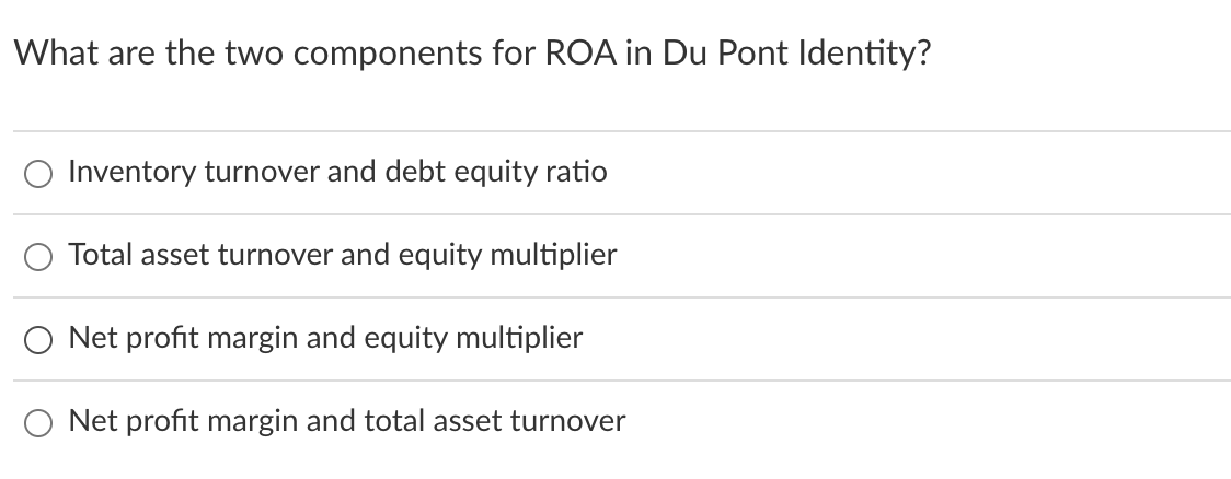 Solved What are the two components for ROA in Du Pont | Chegg.com