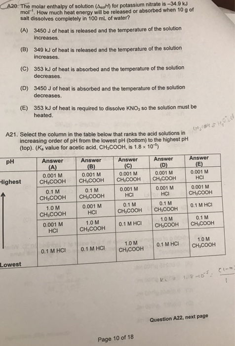 Solved The molar enthalpy of solution (Delta_sol H) for | Chegg.com