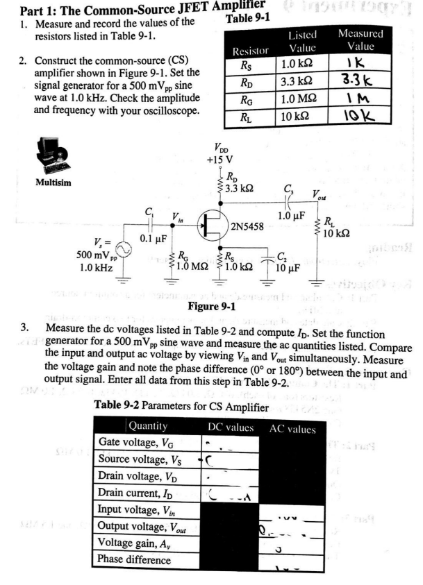 Solved Part 1: The Common-Source JFET Amplifier 1. Measure | Chegg.com