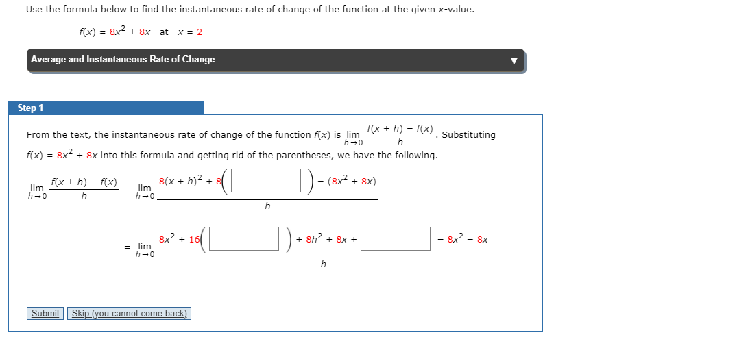 Solved Use the formula below to find the instantaneous rate | Chegg.com