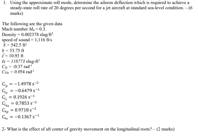 Solved 1. Using the approximate roll mode, determine the | Chegg.com