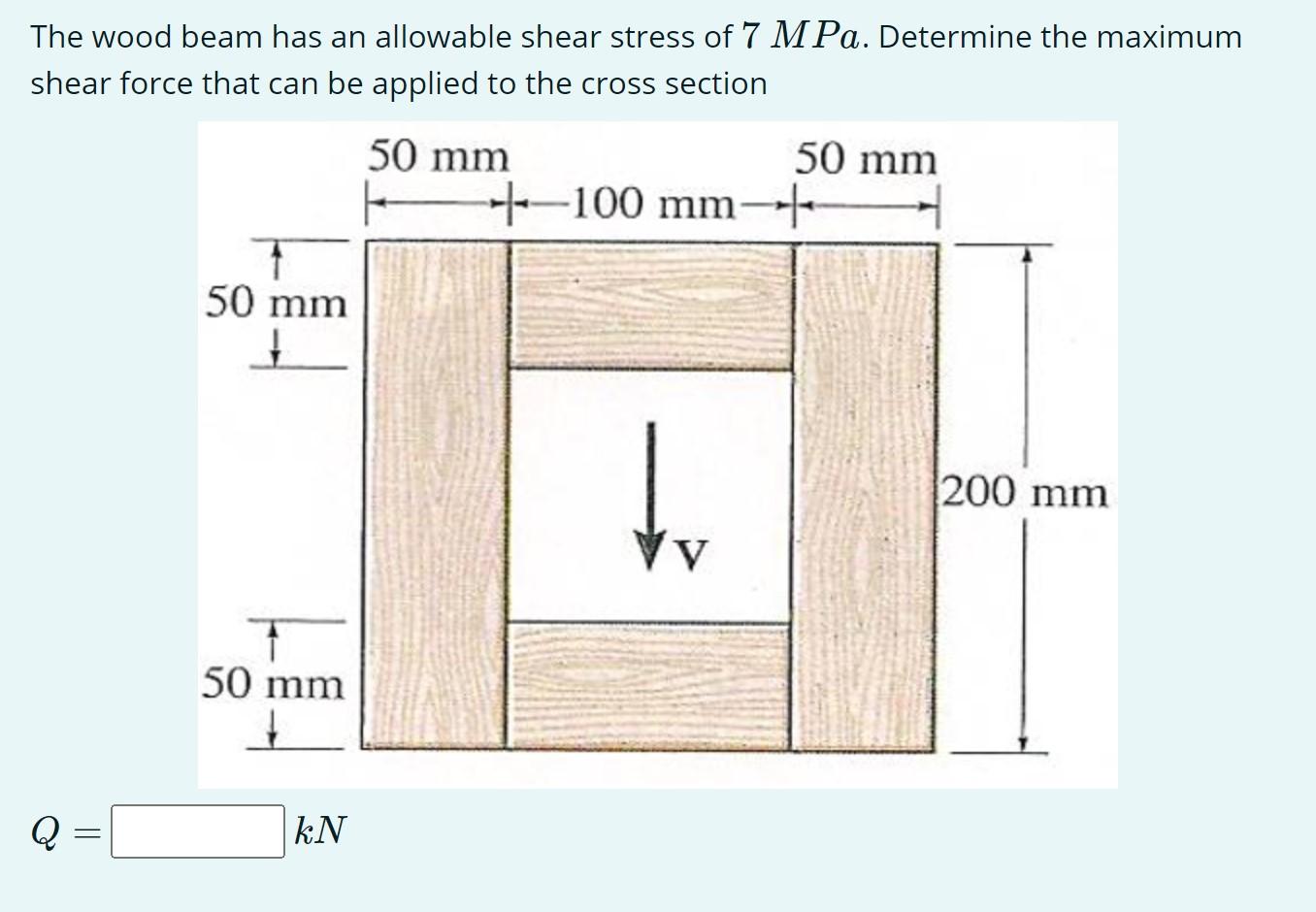 [Solved]: The wood beam has an allowable shear stress of 7