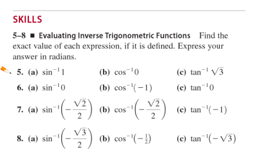 Solved SKILLS 5-8 Evaluating Inverse Trigonometric Functions | Chegg.com