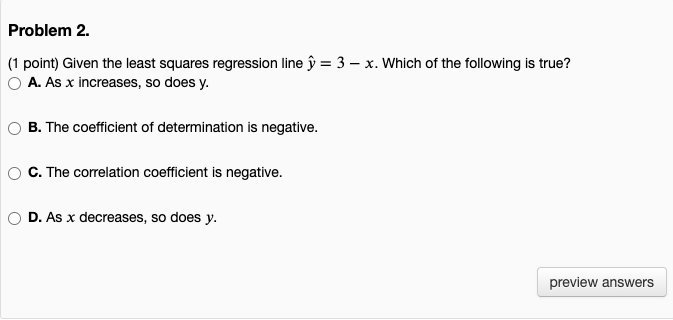 Solved Problem 2. (1 point) Given the least squares | Chegg.com