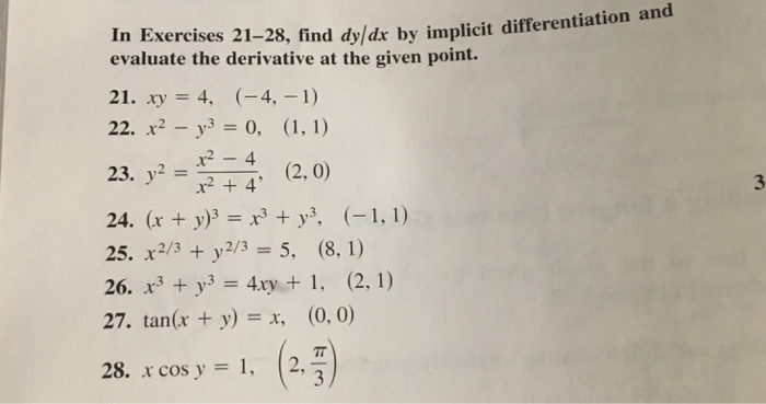 Solved In Exercises 21-28, find dyldx by implicit | Chegg.com
