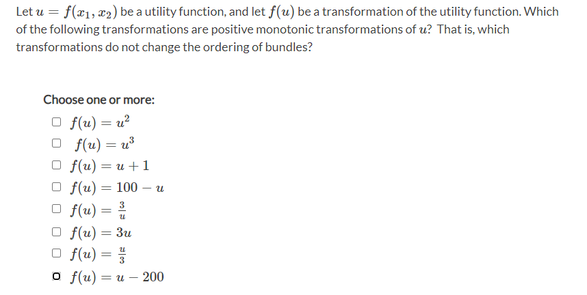 Solved Let u = f(x1, x2) be a utility function, and let f(u) | Chegg.com