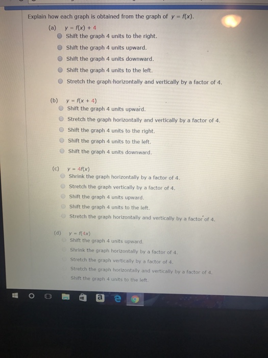 Solved Explain how each graph is obtained from the graph of | Chegg.com