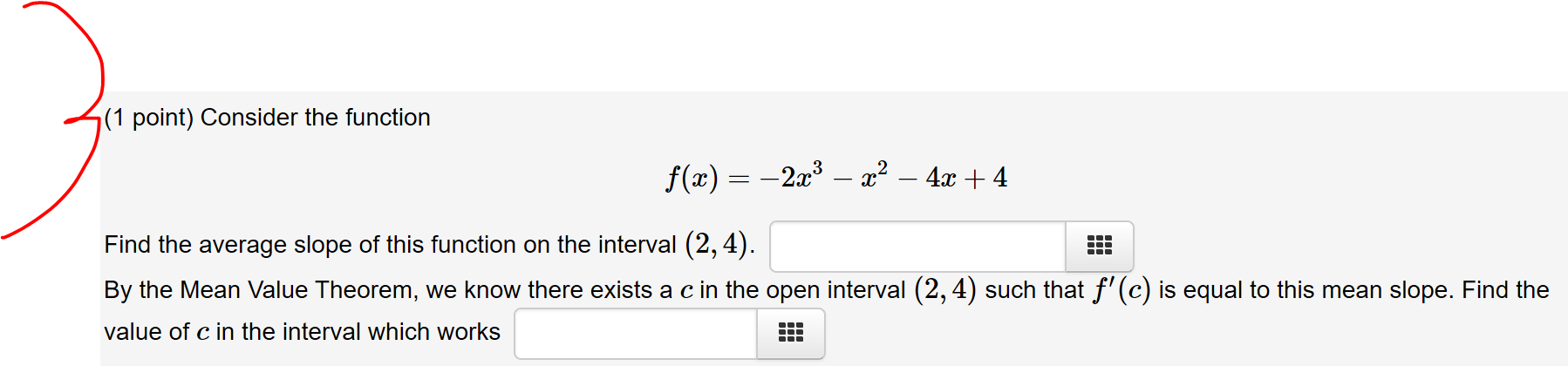 Solved (1 point) Consider the function f(x) = 6 - 2x2 on the | Chegg.com