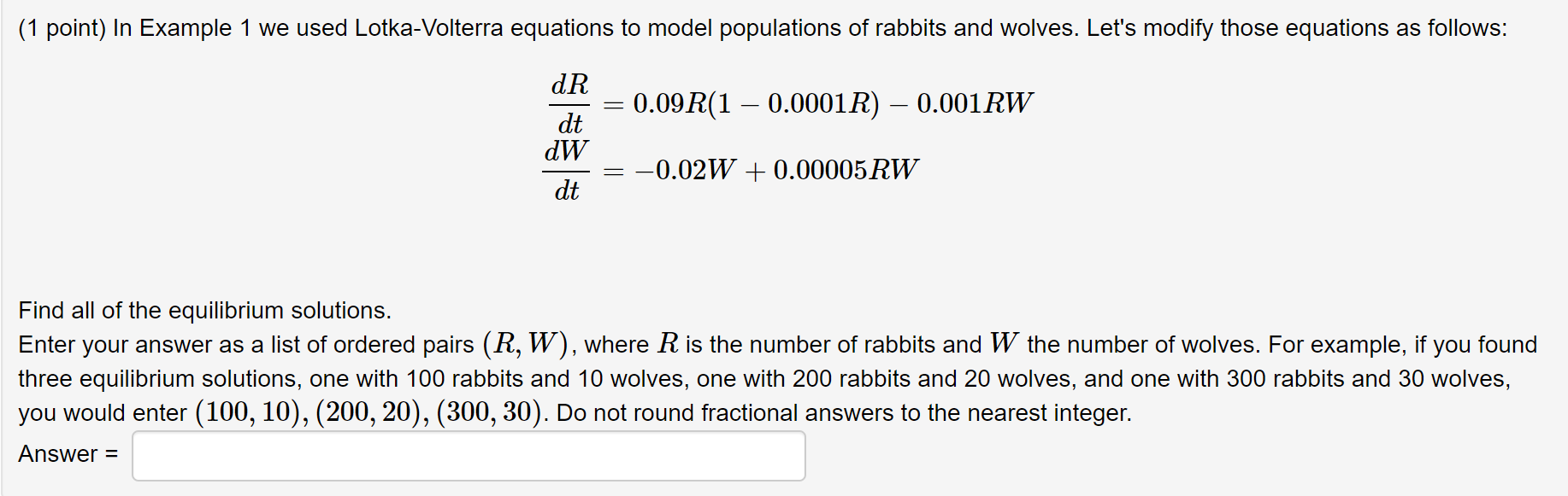 Solved (1 point) In Example 1 we used Lotka-Volterra | Chegg.com