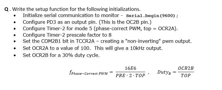 Solved Q. Write the setup function for the following | Chegg.com