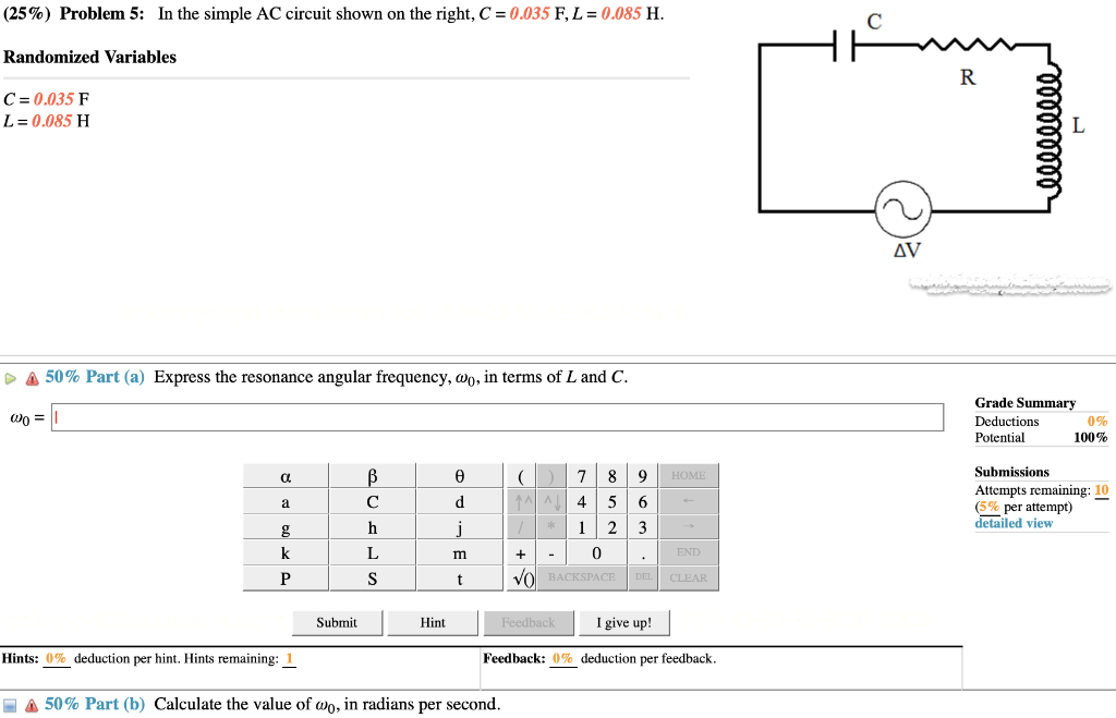 Solved (25%) Problem 5: In the simple AC circuit shown on | Chegg.com