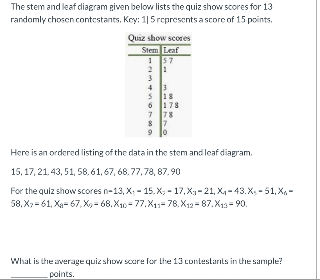 Solved The stem and leaf diagram given below lists the quiz | Chegg.com