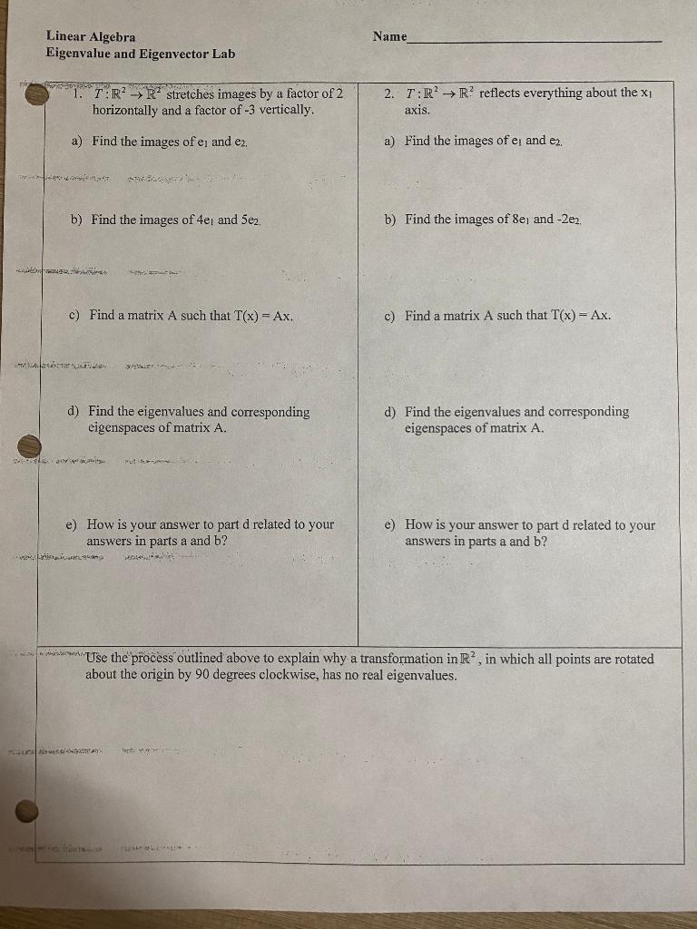 Linear Algebra Name Eigenvalue And Eigenvector Lab 1
