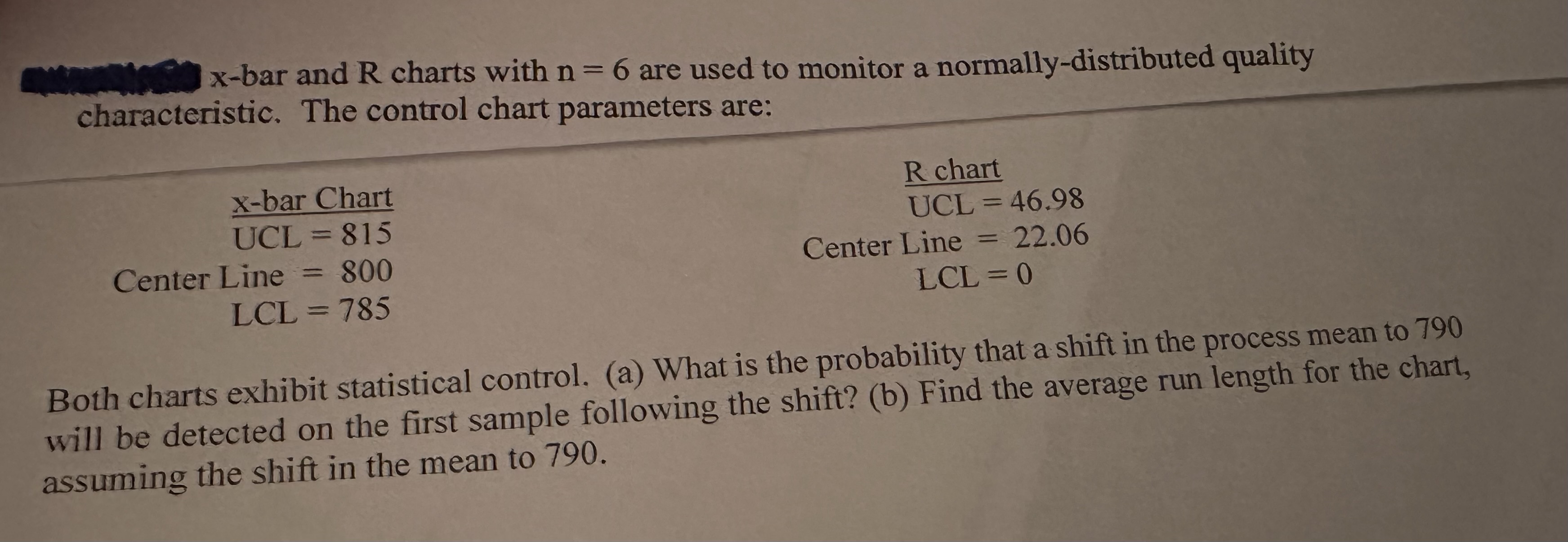 x-bar and R ﻿charts with n=6 ﻿are used to monitor a | Chegg.com