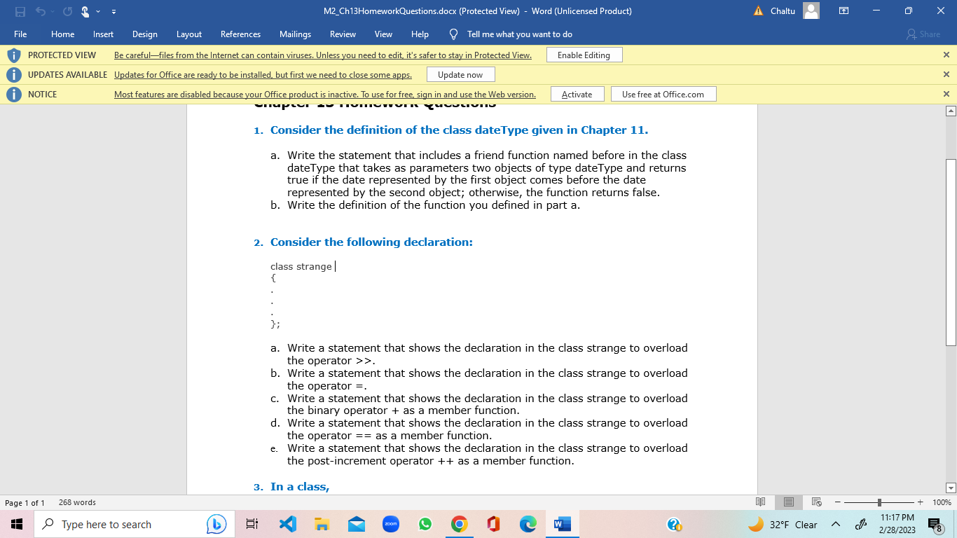 Solved 1 Consider The Definition Of The Class Datetype 