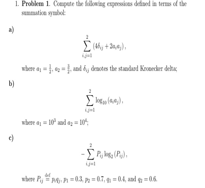Solved 1. Problem 1. Compute the following expressions | Chegg.com