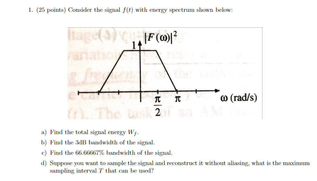 Solved 1. (25 points) Consider the signal f(t) with energy | Chegg.com