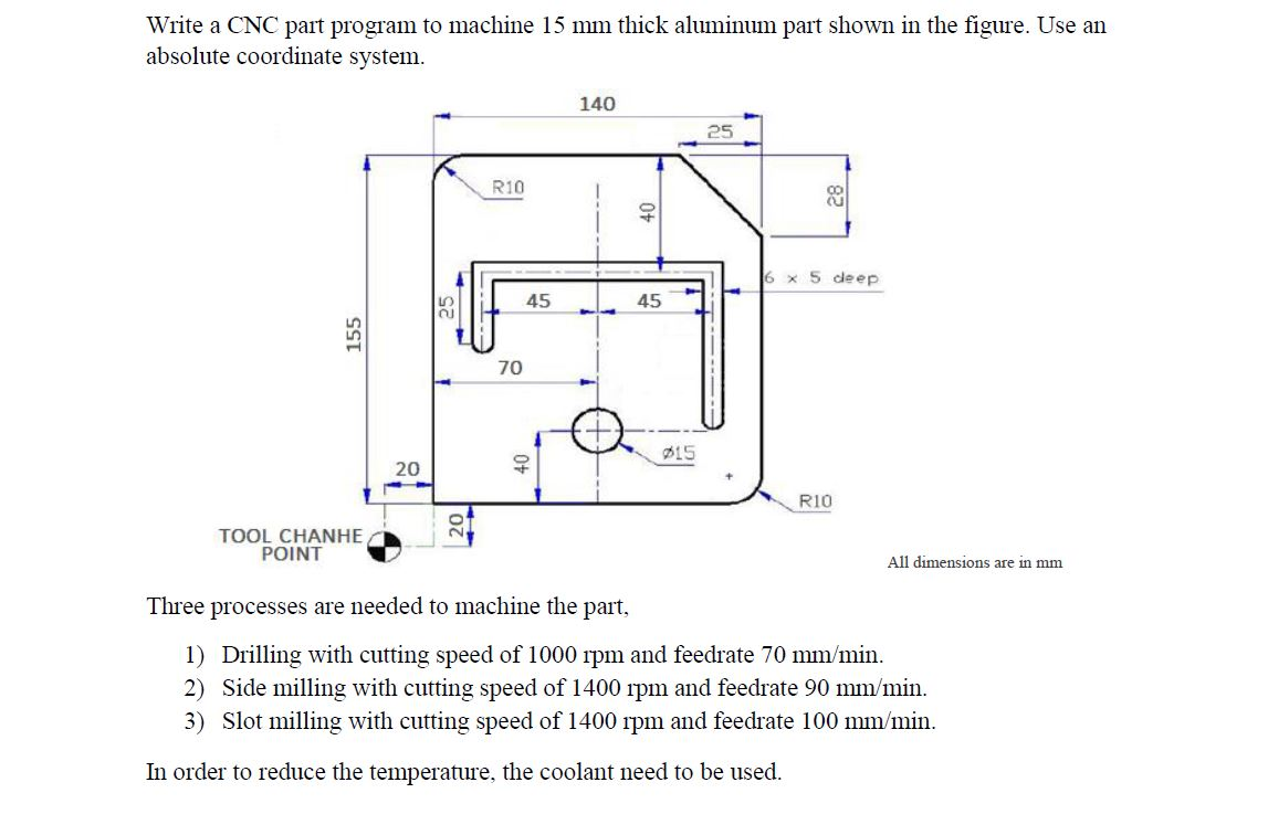 Solved Write a CNC part program to machine 15 mm thick | Chegg.com