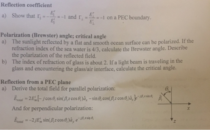 Solved Reflection coefficient a) Show that Gamma = -E/E = | Chegg.com