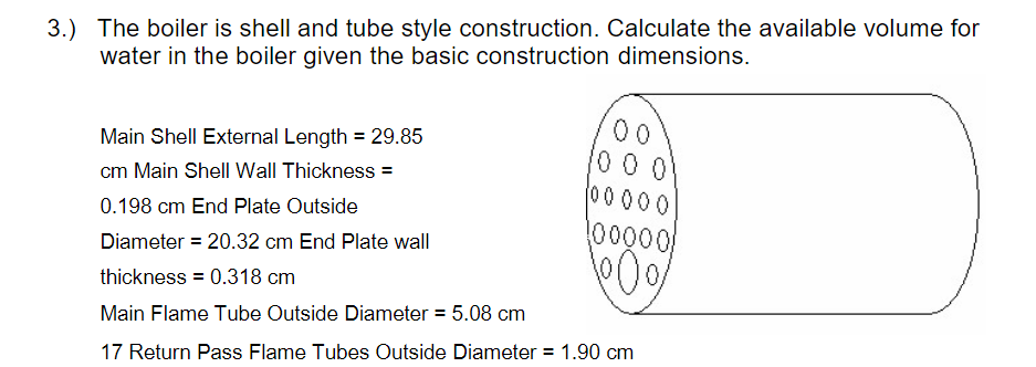 Solved The boiler is shell and tube style construction. | Chegg.com
