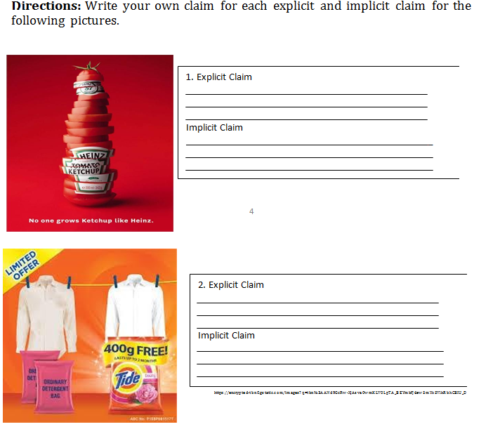 Solved Directions: Write your own claim for each explicit | Chegg.com