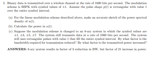 5. Binary data is transmitted over a wireless channel | Chegg.com