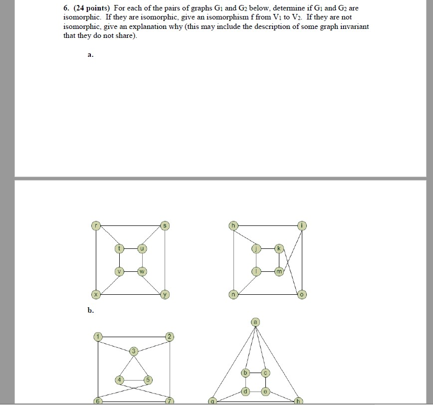 Solved 6. (24 points) For each of the pairs of graphs G1 and | Chegg.com