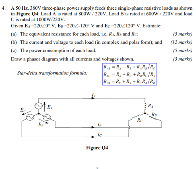 Solved 4. A 50 Hz, 380V three-phase power supply feeds three | Chegg.com
