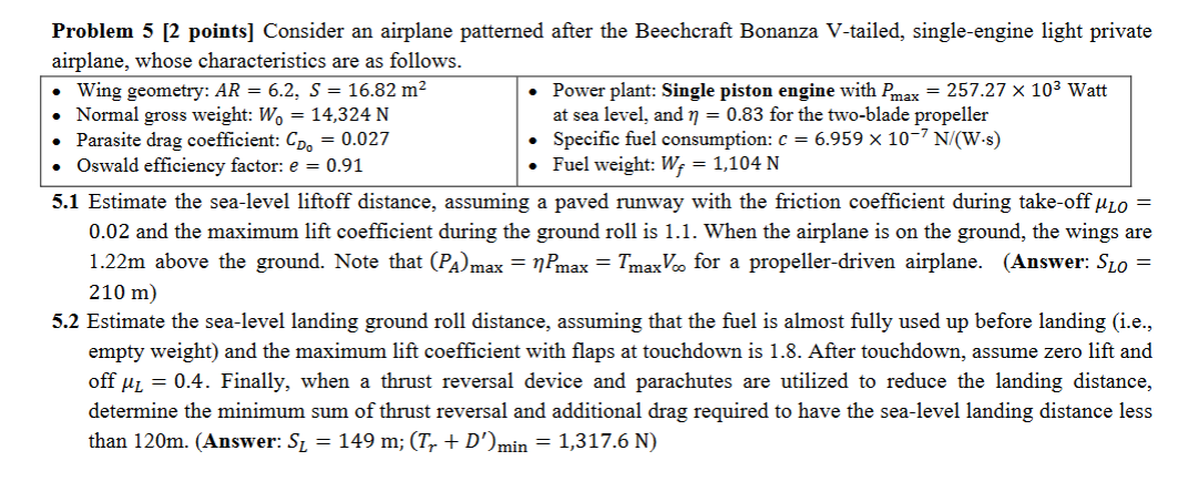 Solved Problem 5 [2 ﻿points] ﻿Consider an ﻿airplane | Chegg.com