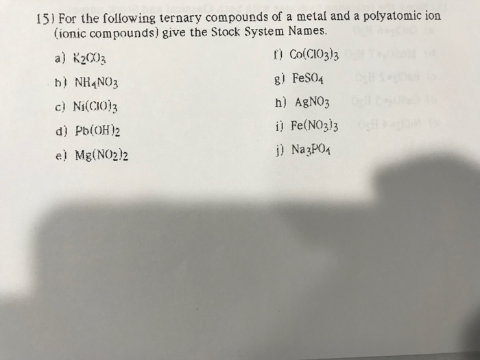 Solved 15) For the following ternary compounds of a metal | Chegg.com
