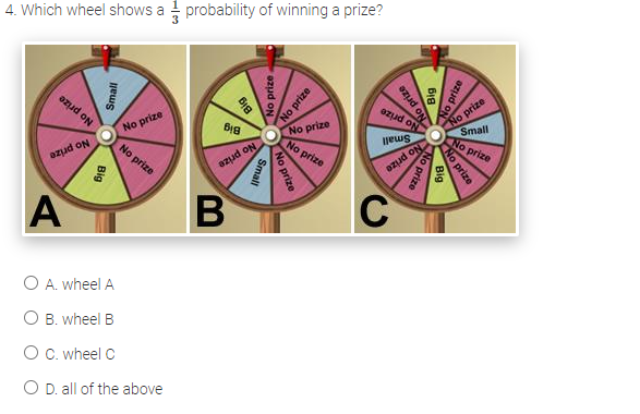 Solved 4. Which wheel shows a 31 probability of winning a | Chegg.com