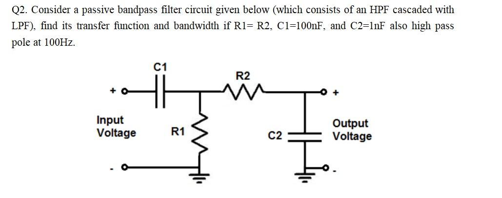 Solved Q2. Consider a passive bandpass filter circuit given | Chegg.com