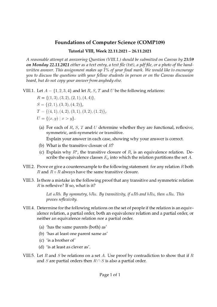 Solved Foundations of Computer Science (COMP109) Tutorial | Chegg.com