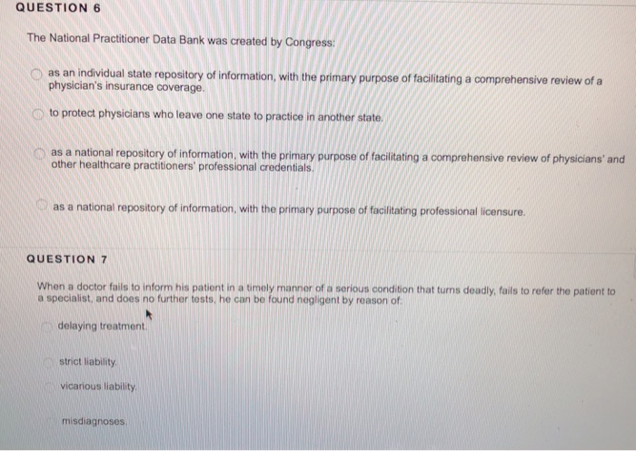 Solved QUESTION 6 The National Practitioner Data Bank was | Chegg.com