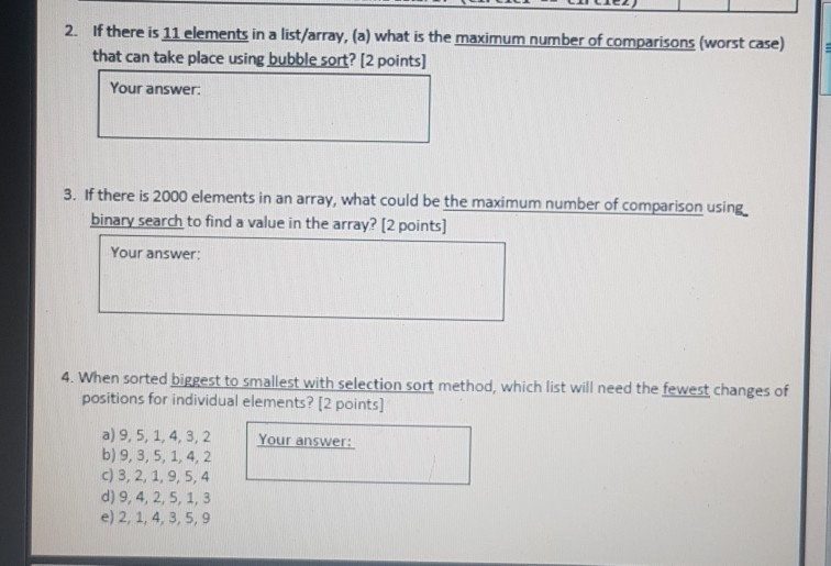 Solved 2. If there is 11 elements in a list/array, (a) what | Chegg.com