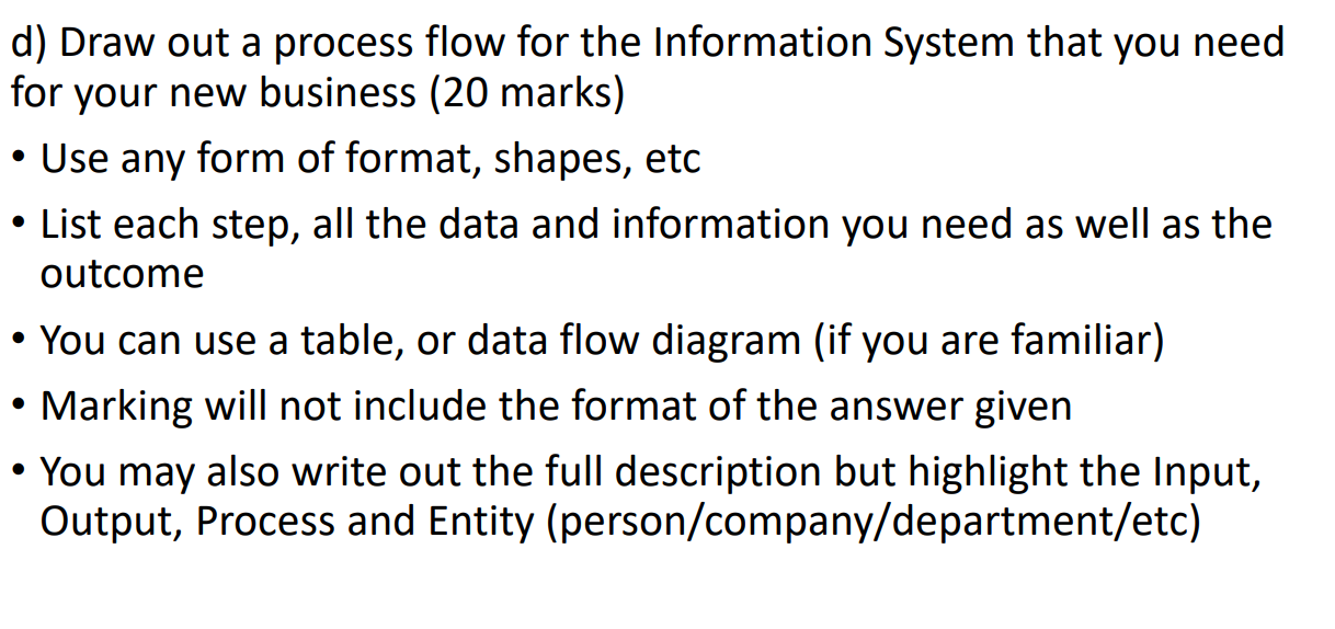 Solved d) Draw out a process flow for the Information System | Chegg.com