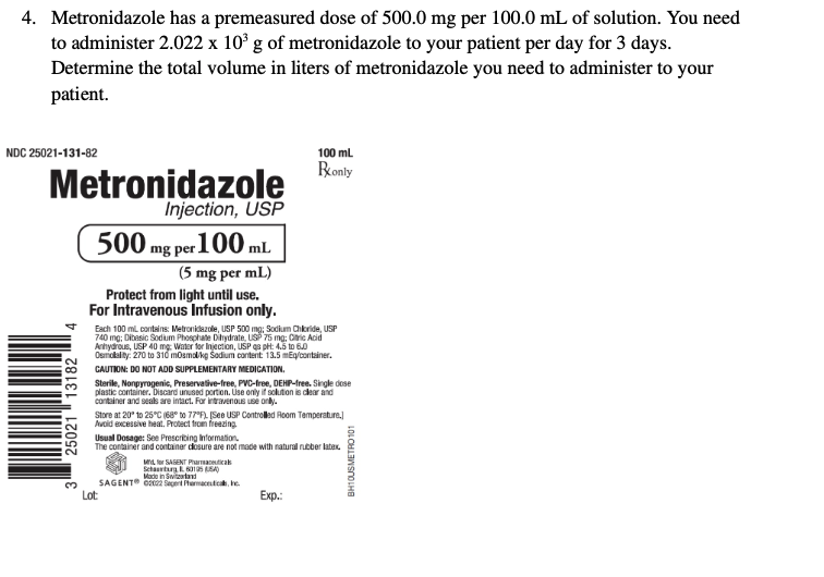 Solved 500mg ﻿per 100mL( 5mg ﻿per mL )Protect from light | Chegg.com