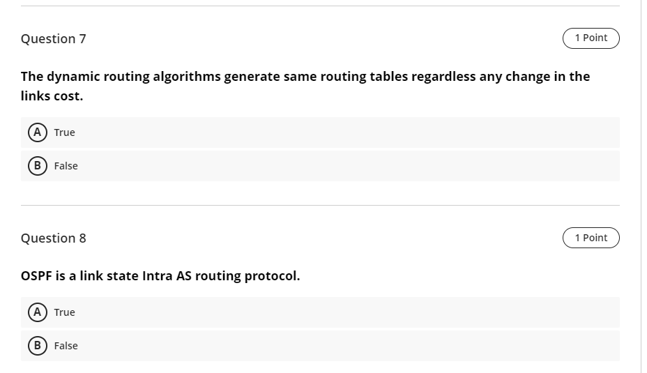 Solved Question 7 1 Point The dynamic routing algorithms | Chegg.com
