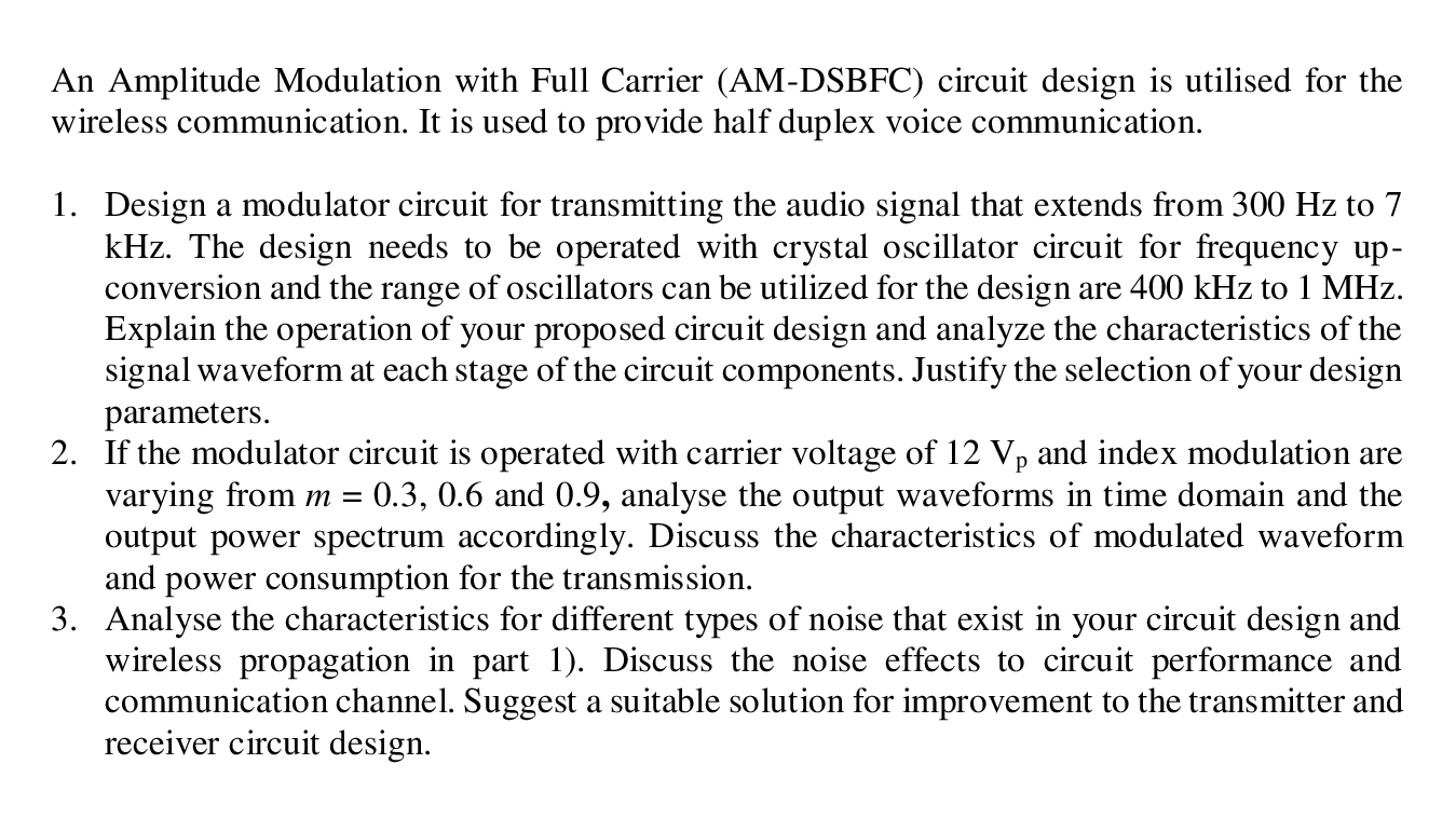 Solved An Amplitude Modulation with Full Carrier (AM-DSBFC) | Chegg.com