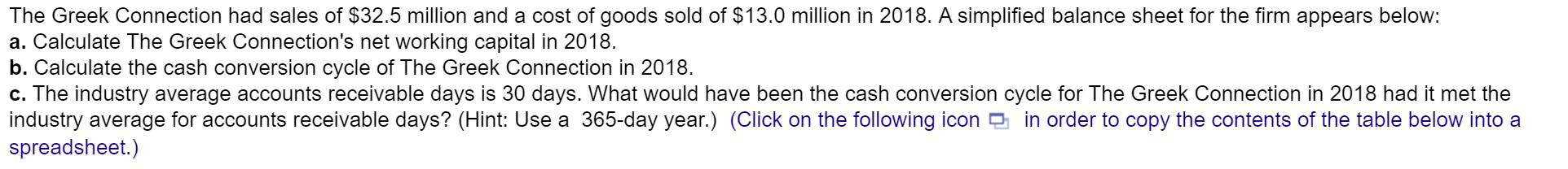 Solved The Greek Connection had sales of $32.5 million and a | Chegg.com