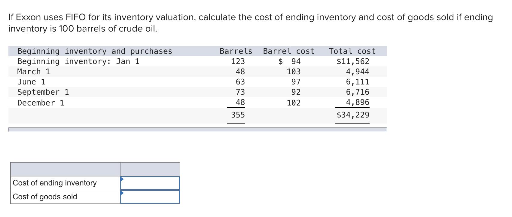 Solved If Exxon uses FIFO for its inventory valuation, | Chegg.com