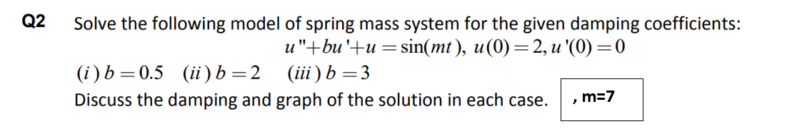 Solved 2 Solve the following model of spring mass system for | Chegg.com