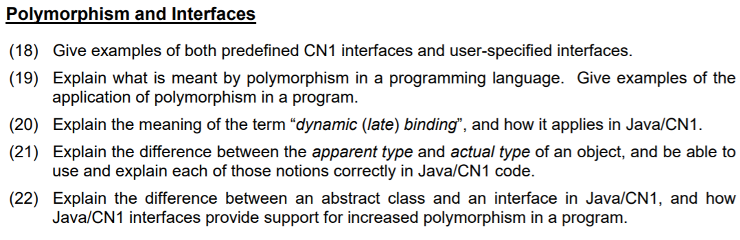 Polymorphism and Interfaces (18) Give examples of | Chegg.com