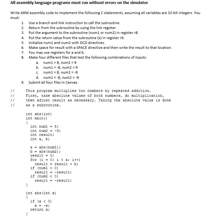 All assembly language programs must run without | Chegg.com